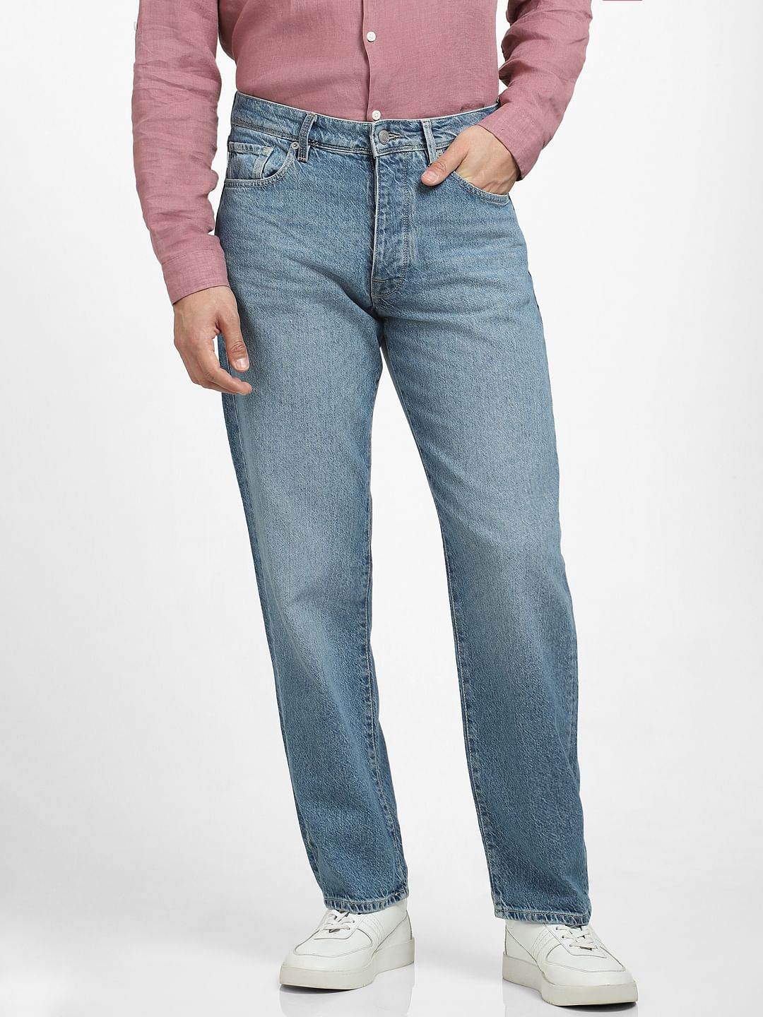 Buy Blue Mid Rise Washed Loose Fit Jeans for Men Online