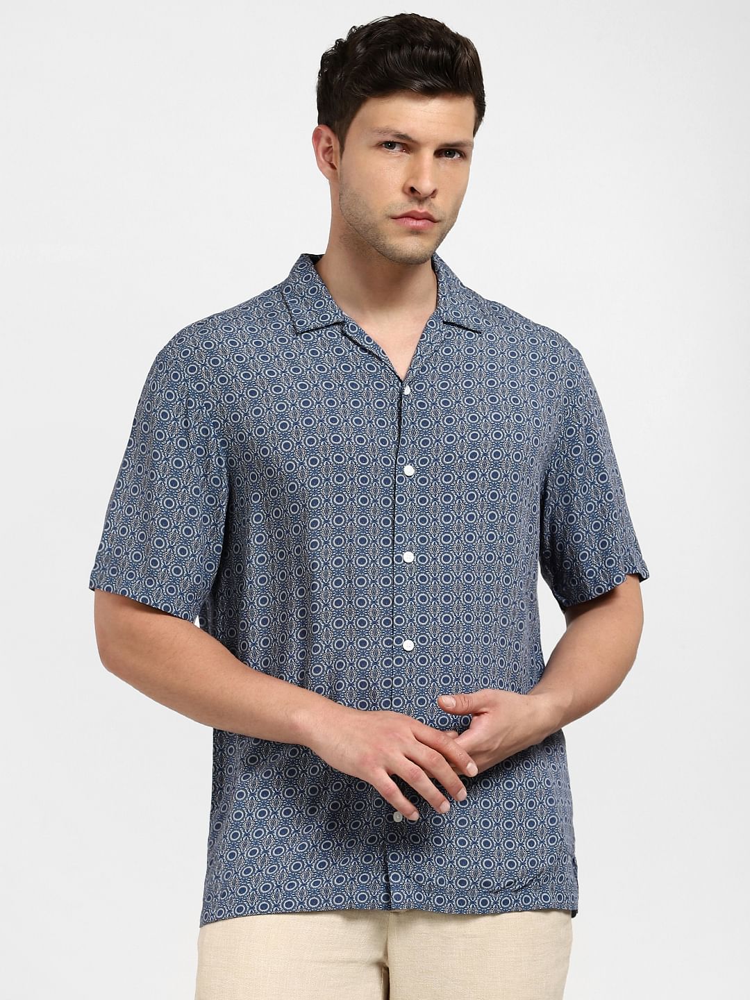 Buy Dark Navy Printed Cuban Collar Shirt for Men at SELECTED HOMME