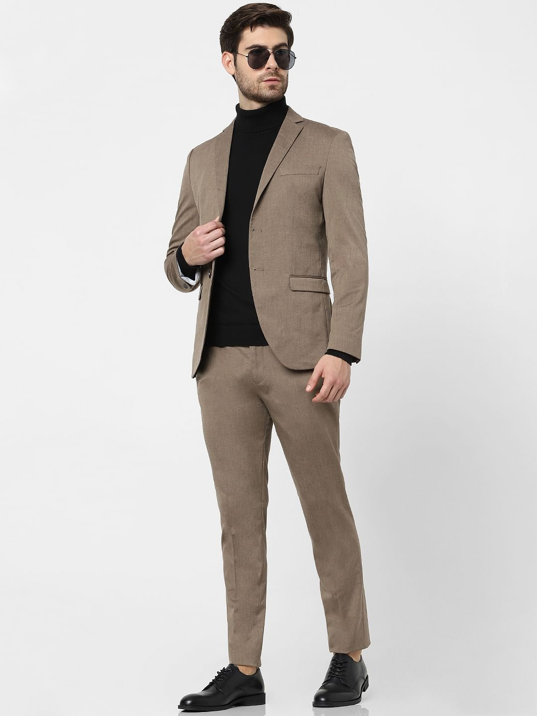 Buy Greige Slim Fit Suit Trousers for Men Online
