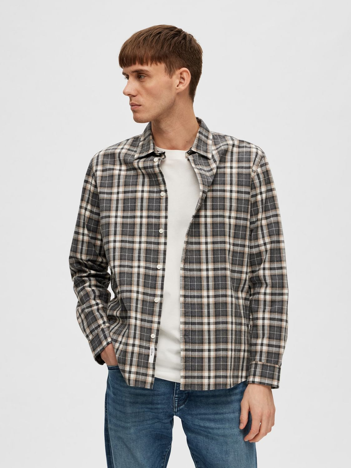 Buy Grey Check Print Full Sleeves Shirt for Men Online